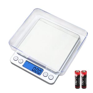 uniweigh digital kitchen scale, 500g/0.01g gram scale,cooking food scale digital weight grams and oz with lcd display, digital jewelry coffee scale with 2 trays,auto off, tare，stainless steel