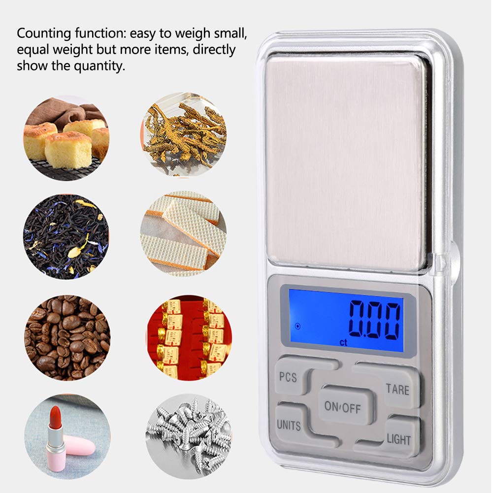 500g 0.1g Portable Mini Pocket Scale Digital Electronic Food Scale with Backlight High Accuracy Kitchen Scales Food Weighing Scale with Timer