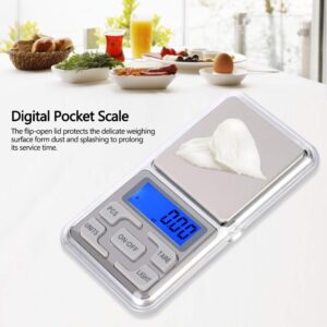 500g 0.1g Portable Mini Pocket Scale Digital Electronic Food Scale with Backlight High Accuracy Kitchen Scales Food Weighing Scale with Timer