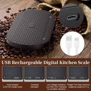 3T6B Coffee Scale with Timer, Espresso Scale with Flow Rate Function, 3000g/0.1g High Accuracy, Rechargeable Digital Coffee Scale for Pour Over Drip Coffee