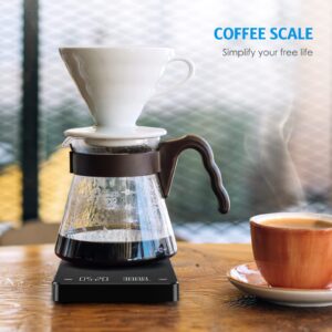 Olipiter Digital Coffee Scale with Timer, Drip Espresso Scale 3kg/0.1g High Precision, Rechargeable Portable Espresso Scale, Black