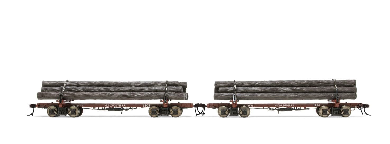 Rivarossi McCloud River Railroad Skeleton Log Cars #1205 & #1207 HO Scale Two-Pack Model Train Lumber Rail Cars HR6628