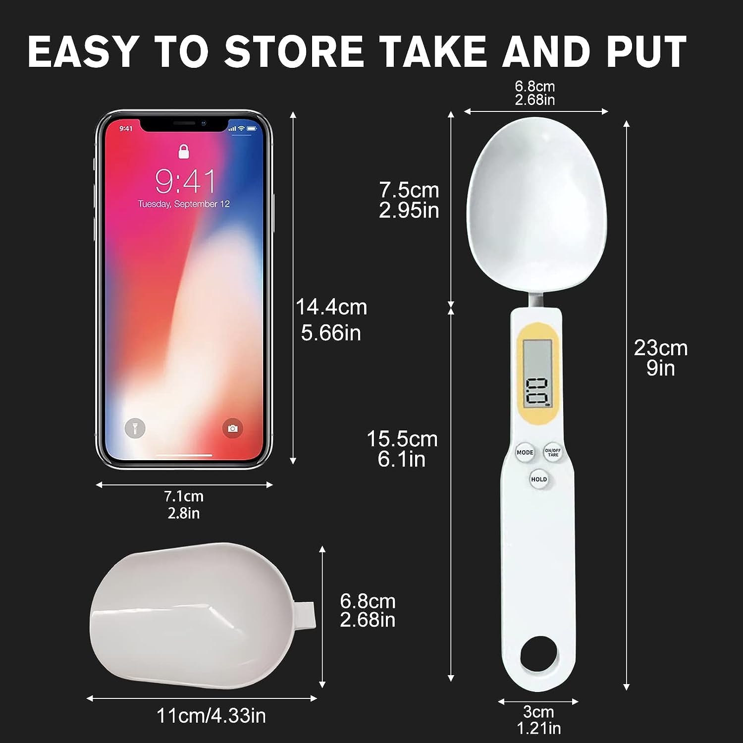 3T6B Digital Spoon Scale Electronic Measuring Spoon with 2 Replaceable Spoons, Food Coffee Weigh Scale High Precision for Home 500/0.1g, Digital Food Spoon Scale, Kitchen Scales with LCD Display