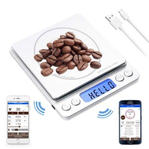 coffee scale with timer, pour over coffee scale, espresso scale, wireless, free mobile apps, usb rechargeable battery, 0.1g 3000g