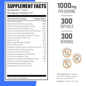 BulkSupplements.com Multivitamin for Women Softgels - Women's Multivitamin with Iron, Multimineral Supplement, with Fish Oil - Gluten Free, 1 Softgel per Serving, 300 Count (Pack of 1)