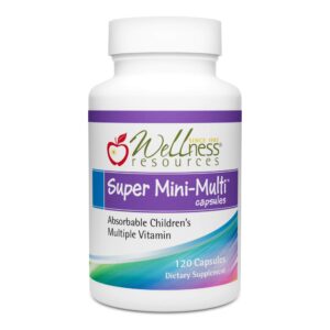 wellness resources super mini-multi - children's multivitamin swallowable capsules with methyl folate, methyl b12 and coenzyme b vitamins for growth, focus, brain health (120 capsules)