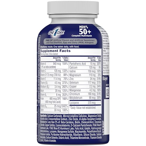 One A Day Men’s 50+ Multivitamins, Supplement with A, C, D, E and Zinc for Immune Health*, Calcium & More, 100 Tablets