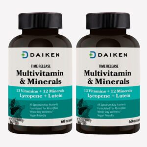 daiken lutein multivitamin with lycopene, time released multivitamin for women & men, 27 full spectrum vegan multivitamin, mini & easy to swallow, 60 tablets (pack of 2)