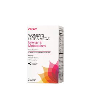 gnc womens ultra mega energy and metabolism multivitamin for women, 90 count, for increased energy, metablism, and calorie burning