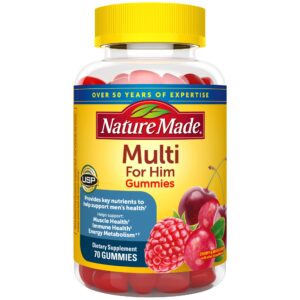 nature made multi for him, multivitamin for men for energy metabolism support, mens multivitamins, 70 gummy vitamins and minerals, 35 day supply