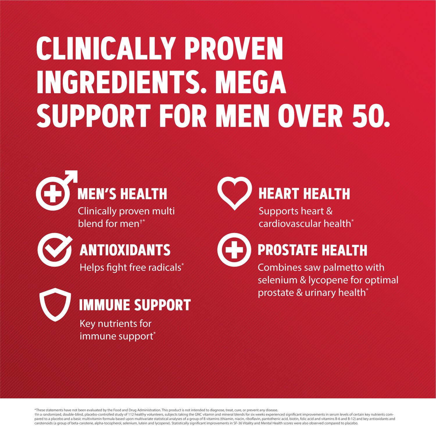 GNC Mega Men 50 Plus Multivitamin | Antioxidants | Heart Health | Prostate and Circulatory Support | 60 Count