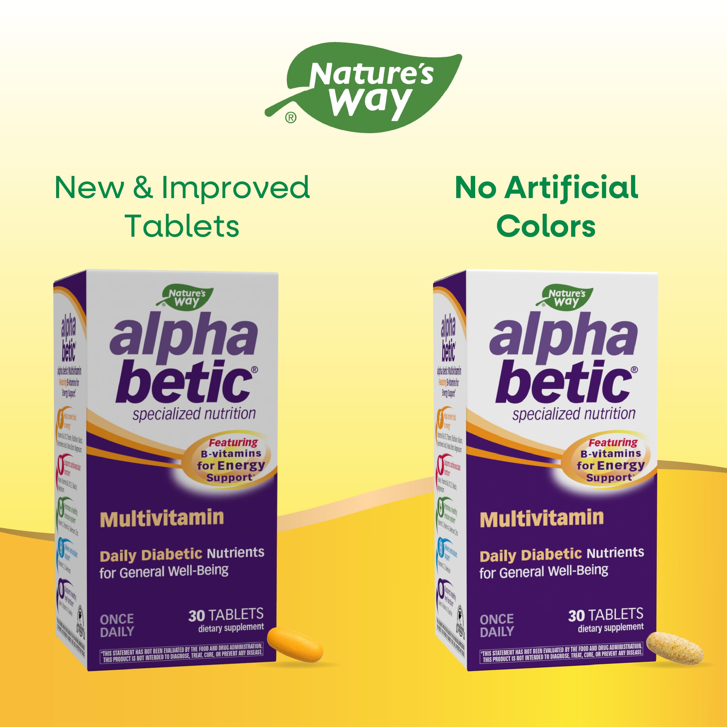 Nature's Way alpha betic, Diabetic Multivitamin for Daily Nutritional Support, with B-Vitamins for Energy Metabolism Support*, Alpha Lipoic Acid, Taurine, Lutein, 30 Tablets