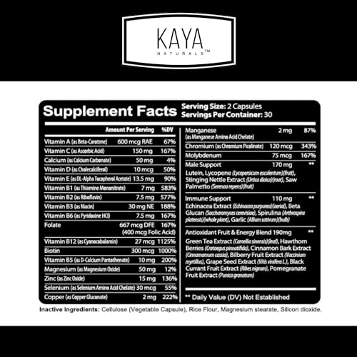 Kaya Naturals Multivitamin for Men - Men's Prostate Multivitamin - Multi Mineral Daily Supplement - Pills for Men - Supports Healthy Prostate - Vitaminas para Hombres - 60 Veggie Capsules