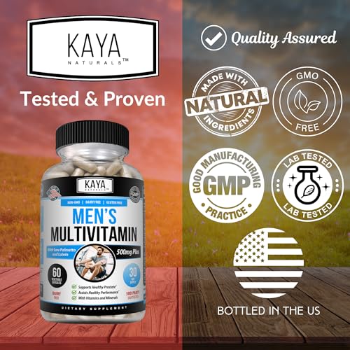 Kaya Naturals Multivitamin for Men - Men's Prostate Multivitamin - Multi Mineral Daily Supplement - Pills for Men - Supports Healthy Prostate - Vitaminas para Hombres - 60 Veggie Capsules