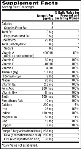 ONE A DAY Women's Prenatal 1 Multivitamin including Vitamins A, C, D, B6, B12, Iron, Omega-3 DHA & more - Supplement for Before, During, & Post Pregnancy, 30 Ct (Pack of 1)(Packaging May Vary)