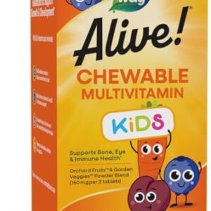 Nature's Way Alive! Children's Daily Chewable Multivitamin, Supports Bone, Eye, and Immune Health*, Orange & Berry Fruit Flavored, Gluten Free, 120 Chewable Tablets (Packaging May Vary)