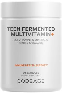 codeage teen’s daily multivitamin supplement, 25+ vitamins & minerals for teenage boys & girls, organic whole foods vitamins for teenagers, vitamin a, b, c, d, e, k, omega-3, 60 ct