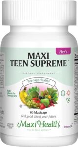 maxi health teen supreme hers vitamins for teen girls (120) - women's multivitamin for energy, immune boost, body & brain growth - womens multi vitamins including d3, iron, calcium, digestive enzyme