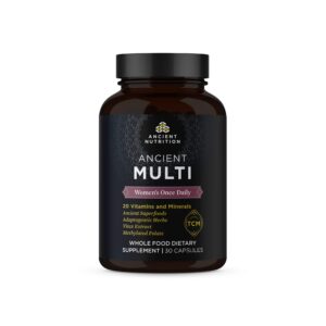 ancient nutrition multivitamin for women, women's once daily supplement, vitamin b, c, k2, magnesium, folate & iron, supports bone health, 30ct