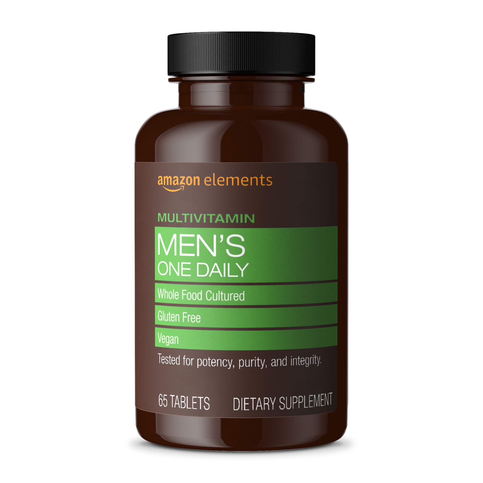 Amazon Elements Men’s One Daily Multivitamin, 62% Whole Food Cultured, Vegan, 65 Tablets, 2 month supply (Packaging may vary)