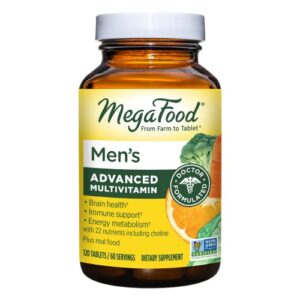 megafood men's advanced multivitamin for men - doctor -formulated - choline, vitamin b12, vitamin d, vitamin c & zinc - brain health & immune support - non-gmo - vegetarian - 120 tabs (60 servings)