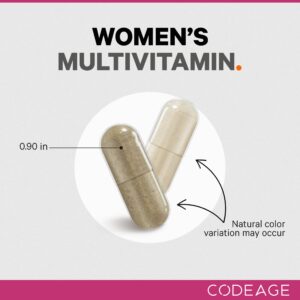 Codeage Women’s Daily Multivitamin, 25+ Vitamins & Minerals, Fermented, Organic Whole Foods, Probiotics Supplement - Vitamin A, Vitamin B, Vitamins C, D, E & K, Omega 3, Zinc – Vegan - 120 Capsules