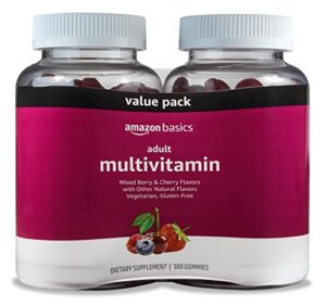 amazon basics adult multivitamin for men & women, 300 gummies with vitamins a, c, d, e, b-6 and b-12, 150 count (pack of 2) (150 day supply) (previously solimo)