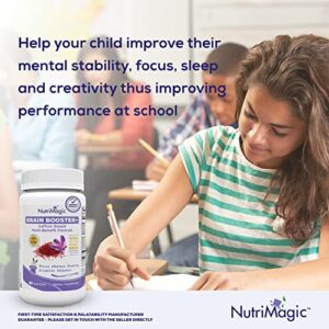 NutriMagic Kids Brain Booster 2-in-1 Nootropic Multivitamin for Focus, Memory, Attention, Mood - Saffron Extract Gummies Brain Health Supplement w/Vitamin D3, B6, B12, Zinc, 60 Vegan NON-GMO Gummies