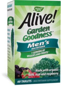 nature's way alive! garden goodness men's multivitamin, one serving of veggies and fruits**, high potency b-vitamins, 60 tablets