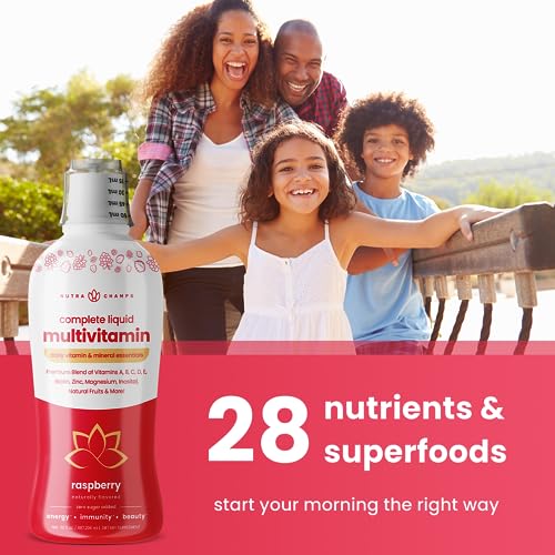 NutraChamps Complete Liquid Multivitamins | No Added Sugar | Liquid Vitamins for Women, Men & Kids | Vegan Liquid Vitamin Multimineral Supplement | Energy, Immunity & Beauty