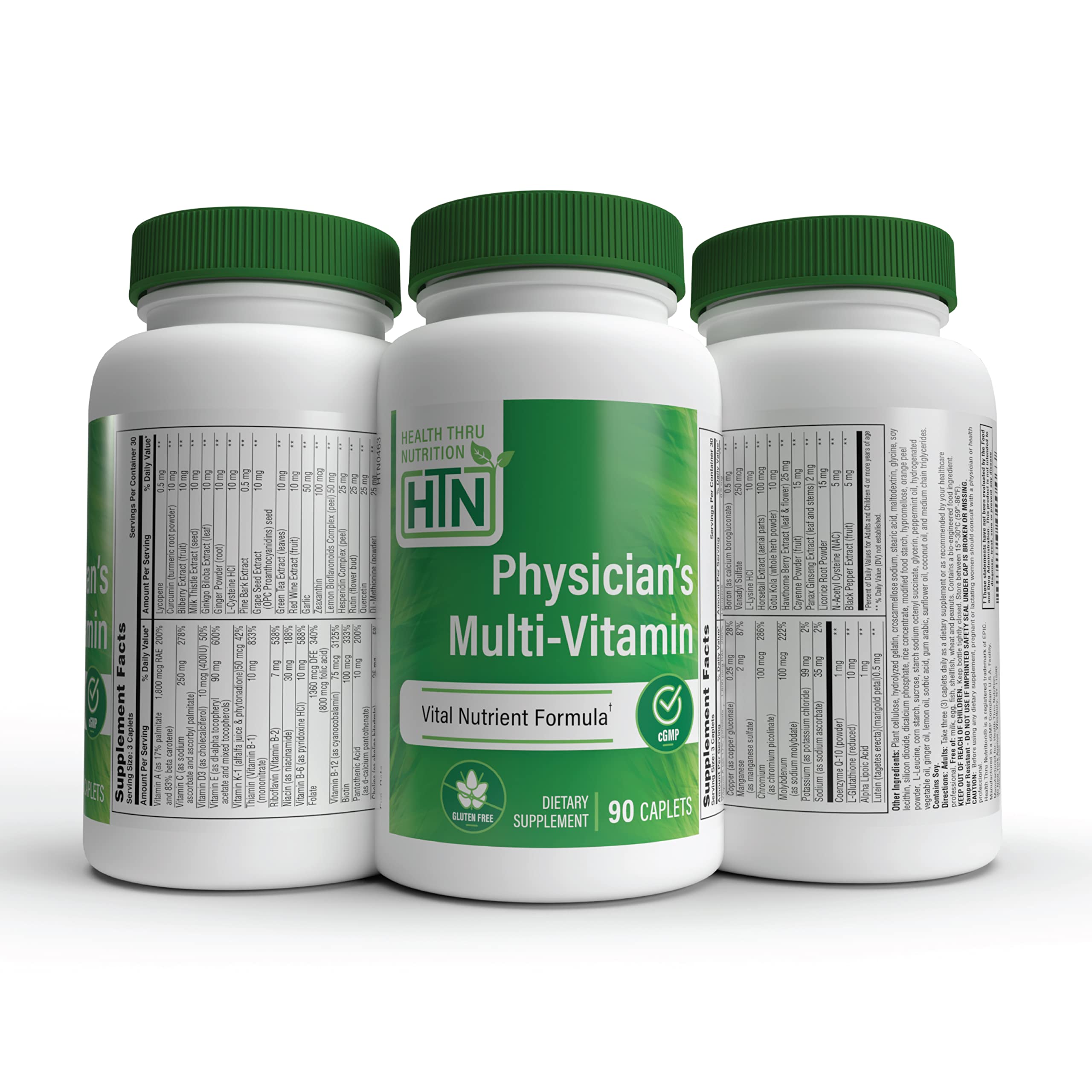 Health Thru Nutrition Physician's Multi-Vitamin Complex | 60 Plus Vital Nutrients Formula Including CoQ-10, Glutathione, NAC, ALA, Lutein and More | Complete Wellness Support (Pack of 90)