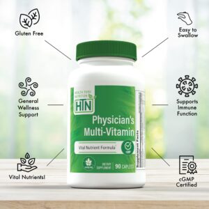 Health Thru Nutrition Physician's Multi-Vitamin Complex | 60 Plus Vital Nutrients Formula Including CoQ-10, Glutathione, NAC, ALA, Lutein and More | Complete Wellness Support (Pack of 90)