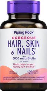 piping rock hair skin and nails vitamins | 120 caplet pills | 3000 mcg of biotin | with collagen | multivitamin | non-gmo, gluten free supplement