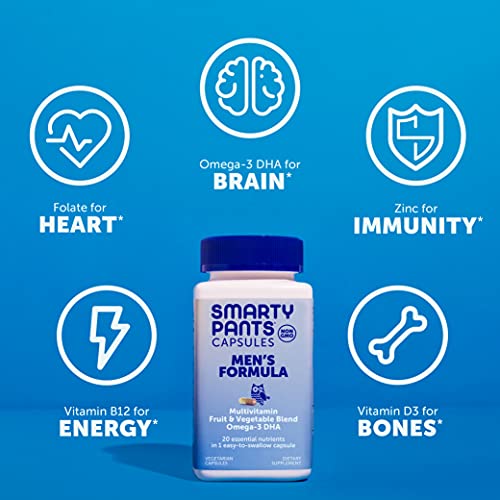 SmartyPants Multivitamin for Men: Omega-3 DHA, Zinc for Immunity, Vitamins D3, C, B6, Folate, Vitamin A, B12, One Per Day, 30 Capsules, 30 Day Supply