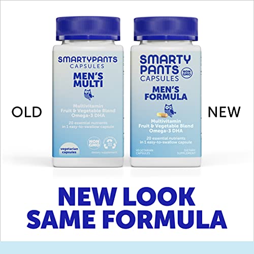 SmartyPants Multivitamin for Men: Omega-3 DHA, Zinc for Immunity, Vitamins D3, C, B6, Folate, Vitamin A, B12, One Per Day, 30 Capsules, 30 Day Supply