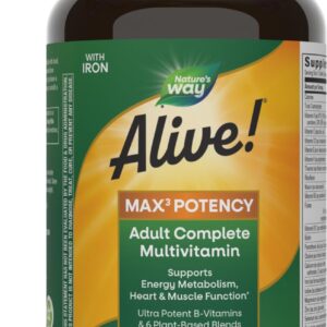 Nature's Way Alive! Max3 Potency Adult Complete Multivitamin, Ultra Potency B-vitamins to Support Energy Metabolism*, with Methylated B12 and Folate, 180 Tablets (Packaging May Vary)