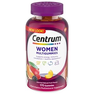 centrum multigummies gummy multivitamin for women, multivitamin/multimineral supplement with vitamin d3, b vitamins and antioxidants, assorted fruit flavor - 170 count