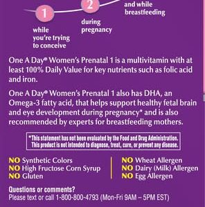 One A Day Women's Prenatal 1 Multivitamin Including Vitamin A, Vitamin C, Vitamin D, B6, B12, Iron, Omega-3 DHA & more, Tablet,Softgels, 60 Count - Supplement for Before, During, & Post Pregnancy