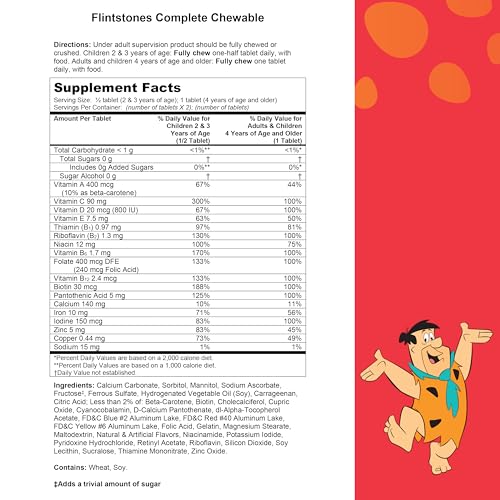 Flintstones Vitamins Chewable Kids Vitamins, Complete Multivitamin for Kids and Toddlers with Iron, Calcium, Vitamin C, Vitamin D & more, 180 count (Packaging May Vary)