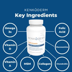 Kenkoderm Multivitamin for Psoriasis, Skin Care & Immune Support Supplement, 120 Capsules with Omega 3, Vitamin D, Glucosamine Chondroitin, Collagen, Vitamin A, Folic Acid & MSM, 60 Day Supply