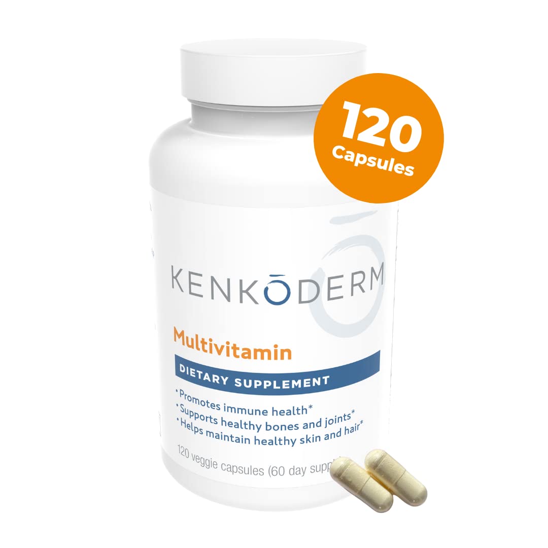 Kenkoderm Multivitamin for Psoriasis, Skin Care & Immune Support Supplement, 120 Capsules with Omega 3, Vitamin D, Glucosamine Chondroitin, Collagen, Vitamin A, Folic Acid & MSM, 60 Day Supply