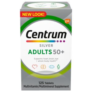 centrum silver multivitamin for adults 50 plus, multivitamin/multimineral supplement, vitamin d3, b-vitamins, gluten free, non-gmo ingredients, supports memory and cognition in older adults - 125 ct