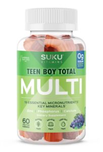 suku vitamins teen boy multivitamin – sugar free vegetarian gummy supplement for teen boys 19 essential nutrients strengthens bones muscles enhances energy health – blueberry grape flavor (60 count)