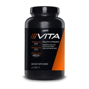 vita jym sports multivitamin & mineral support, vitamin a, c, b6, b12, e, k, boron, biotin, potassium | jym supplement science | 60 tablets