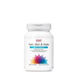 gnc women's hair, skin & nails | daily multivitamin blend | biotin (3,000 mcg), hyaluronic acid, vitamins c & e with niacin | added antioxidants | supports womens health and beauty | 120 caplets