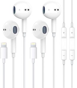 uyhkvxf 2 packs-apple earbuds for iphone headphones wired lightning earphones built-in microphone & volume control headsets compatible with iphone 14/13/12/11/xr/xs/x/8/7/se/pro/pro max (white)