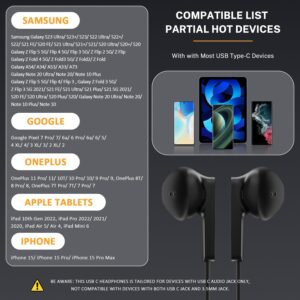 USB C Headphones for iPhone 15/15 Pro/ 15 Pro Max Galaxy S24 Ultra Plus Type C Wired Earbuds with Microphone Noise Isolation Stereo Semi in Ear USB C Earphones Wired for Samsung S22 Ultra S23 Android