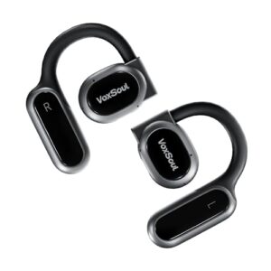 voxsoul open ear headphones - lightweight wireless bluetooth 5.3 headphones with 2 microphone, open ear earbuds design for long-lasting comfort, 55h play time crystal-clear calls for driving black