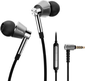 1more triple driver in-ear earphones hi-res headphones with high resolution, bass driven sound, mems mic, in-line remote, high fidelity for smartphones/pc/tablet - silver