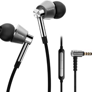 1MORE Triple Driver In-Ear Earphones Hi-Res Headphones with High Resolution, Bass Driven Sound, MEMS Mic, In-Line Remote, High Fidelity for Smartphones/PC/Tablet - Silver